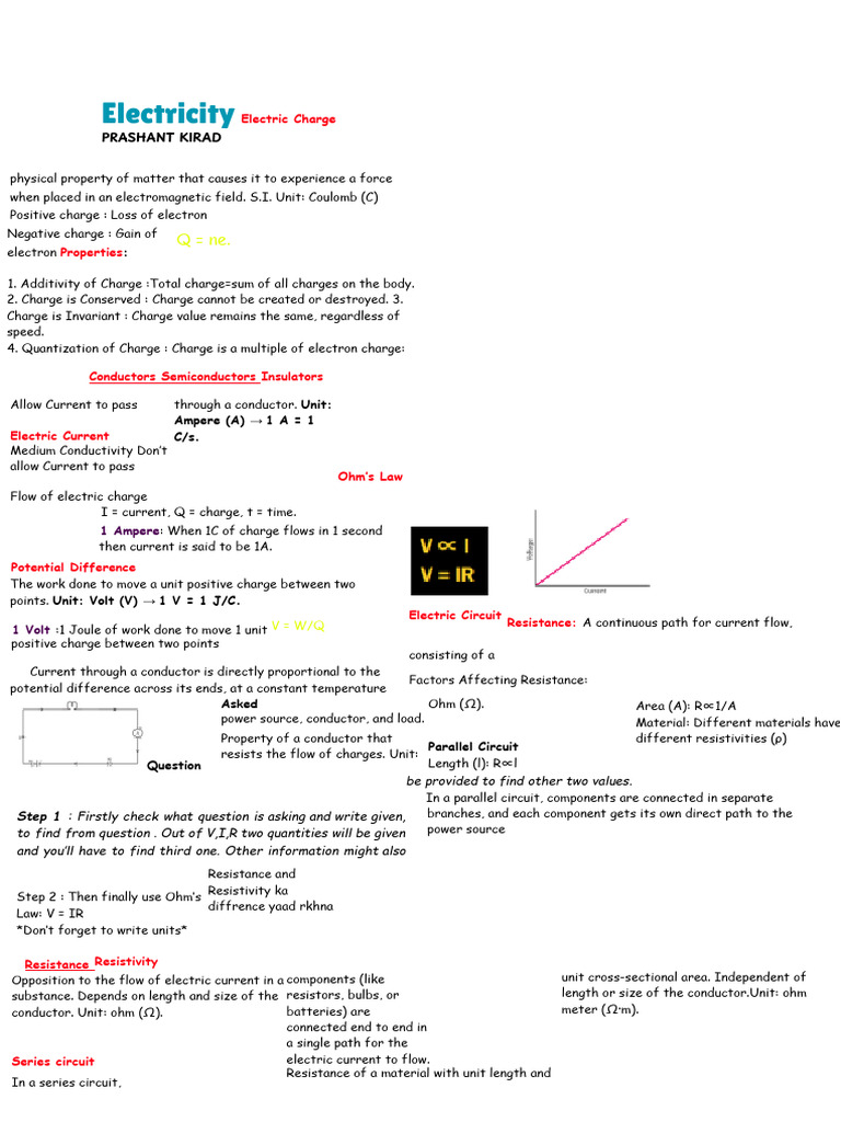 Cheat Notes - Electricity (Prashant Kirad) | PDF | Electric Current ...