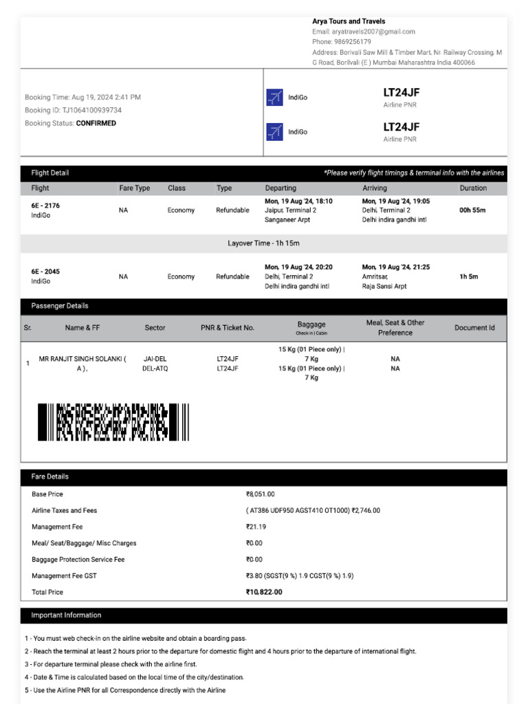 IndiGo Flight Booking Confirmation | PDF | Transport | Civil Aviation