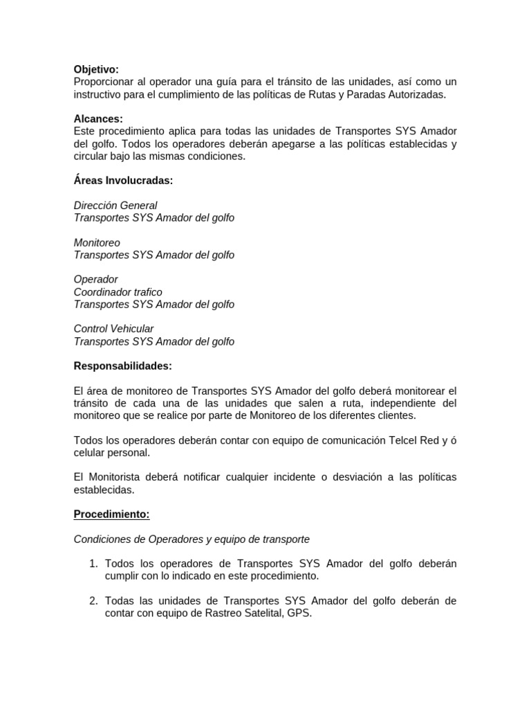 Guía de Tránsito y Políticas SYS Amador | PDF | Transporte
