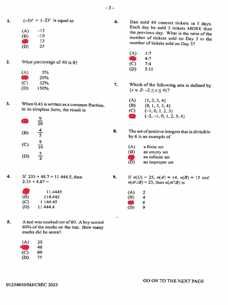 CSEC Maths Paper 1 MayJune 2023 (Answers Not Marked by Me) | PDF
