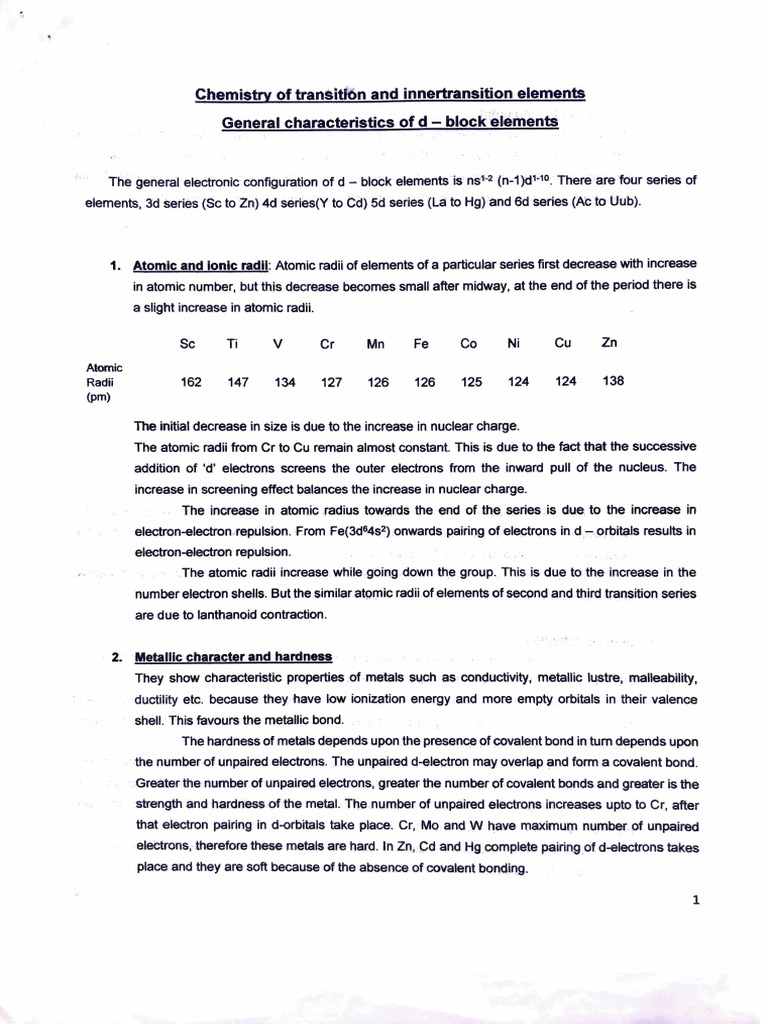 D Block Elements | PDF