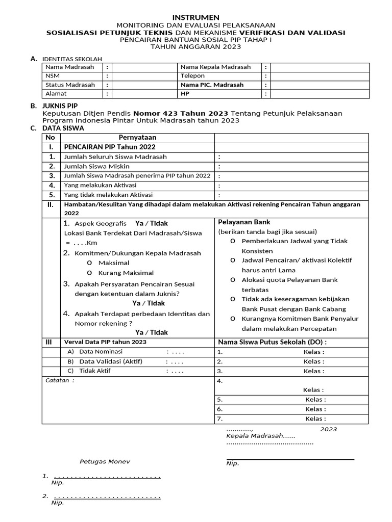 Validasi Data Pip Madrasah | PDF