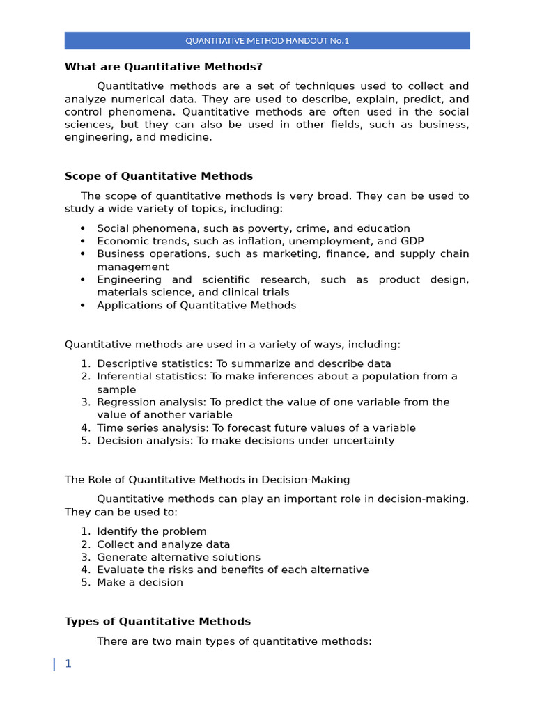 1 What Are Quantitative Methods | PDF | Statistics | Level Of Measurement