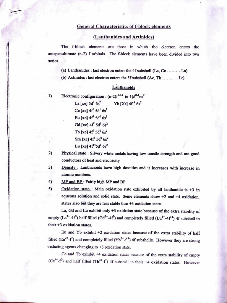 F Block Elemts Properties | PDF | Lanthanide | Sets Of Chemical Elements