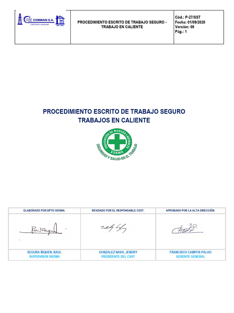P-01.SST Trabajo en Caliente | PDF | Soldadura | Construcción