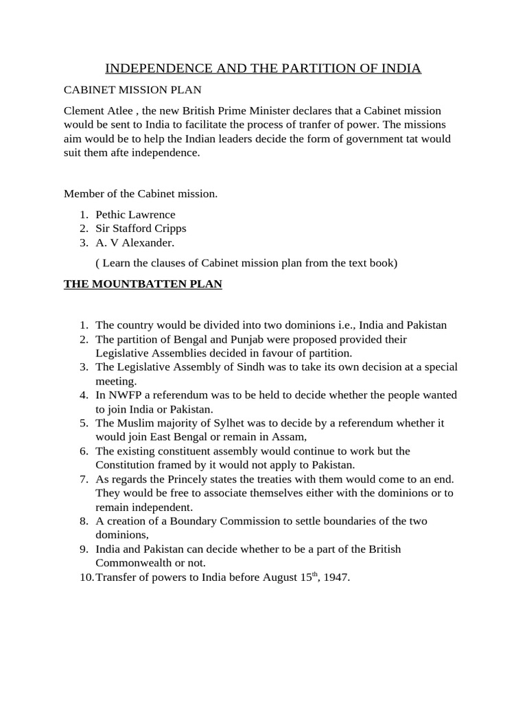 Independence and The Partition of India | PDF | Partition Of India ...