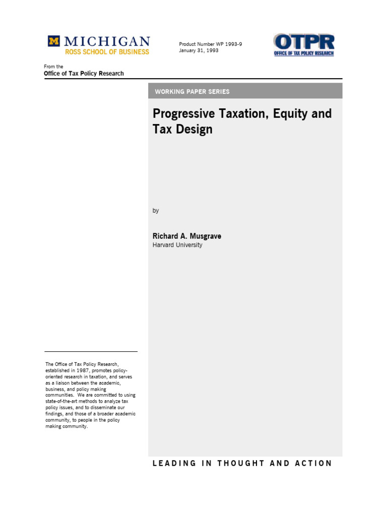 Richard A. Musgrave - Progressive Taxation Equity and Tax Design | PDF