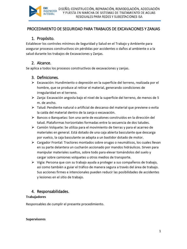 Procedimiento de Seguridad para Trabajos de Excavaciones y Zanjas | PDF