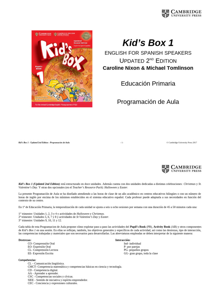 Programación Aula Kid's Box 1 | PDF