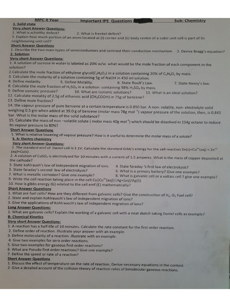 2nd Year IPE Important-Questions - 1 | PDF