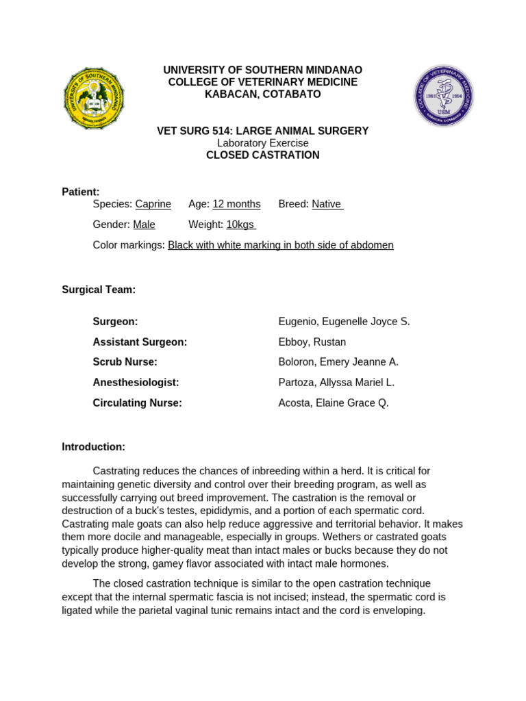 Caprine Closed Castration Guide | PDF | Neutering | Surgery