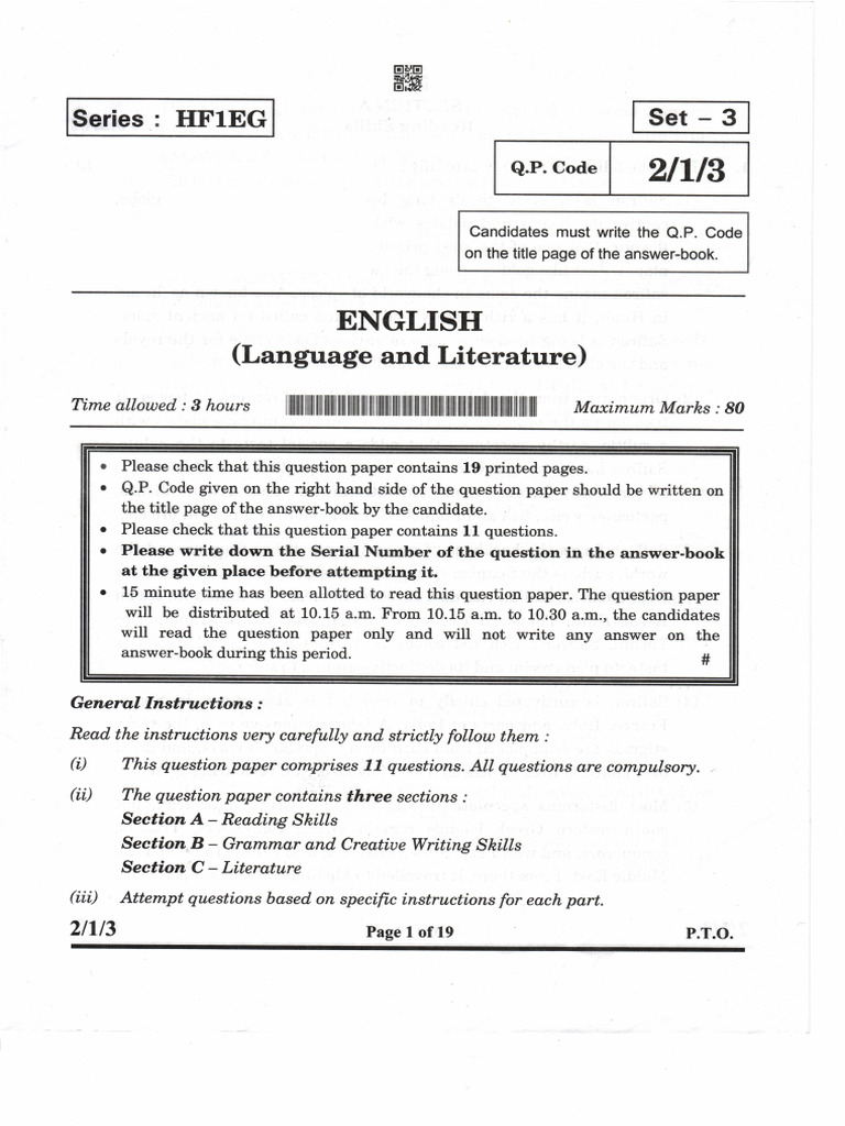 Board Exam English Set-3 | PDF