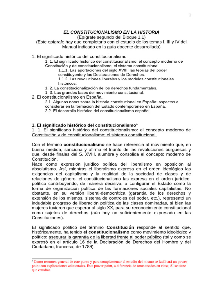 EpÃ Grafe 2 Del Bloque 1.1 EL CONSTITUCIONALISMO EN LA HISTORIA | PDF | Constitución | Derechos