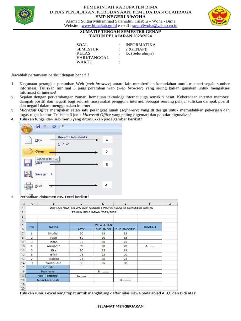 STS Genap Informatika 2024 Kelas Ix | PDF