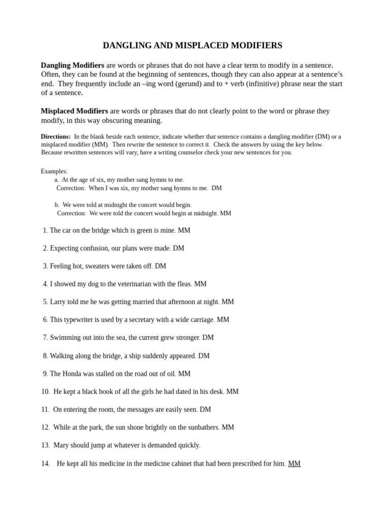 Understanding Modifiers: Errors & Corrections | PDF
