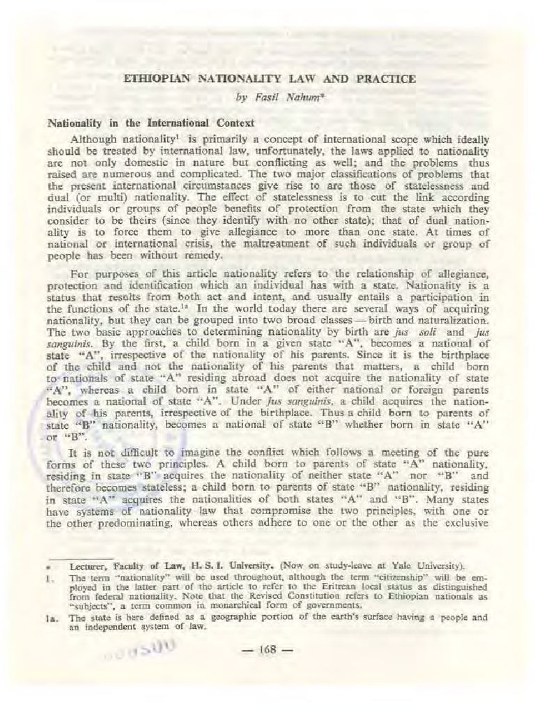 Nahum 1972 Ethiopian Nationality Law and Practice | PDF | Nationality | Eritrea