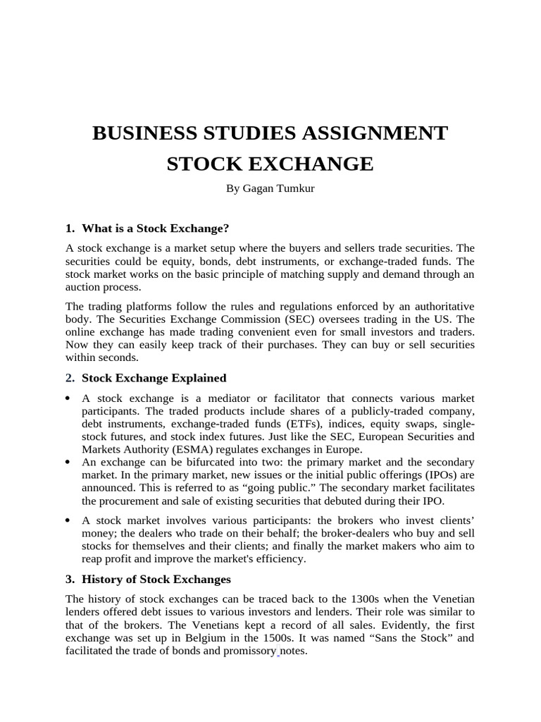 Business Studies Stock Exchange | PDF | Securities (Finance) | Stocks