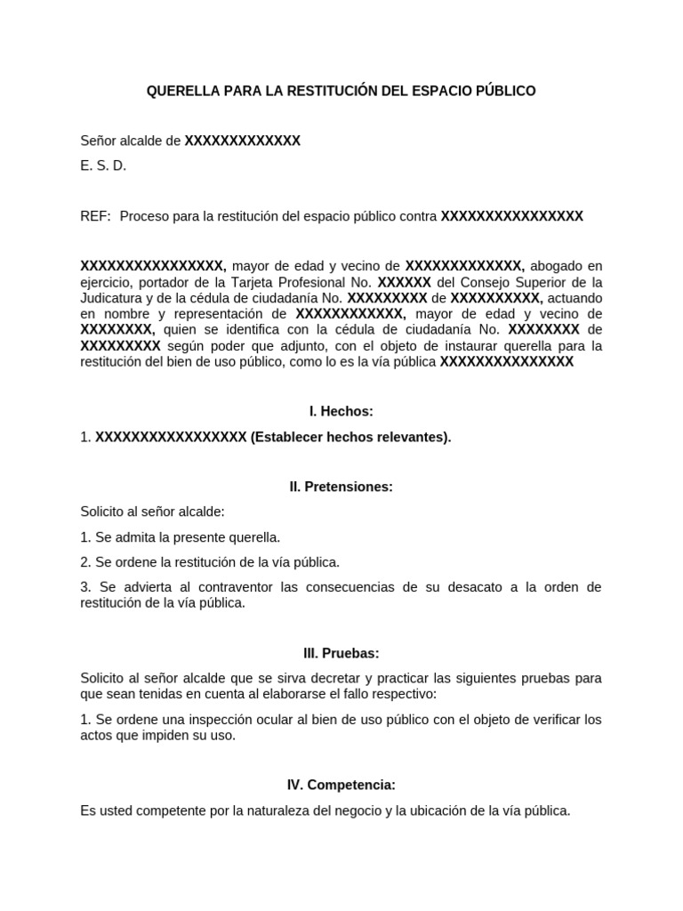 44 Querella para La Restitucion Del Espacio Publico | PDF | Queja | Justicia