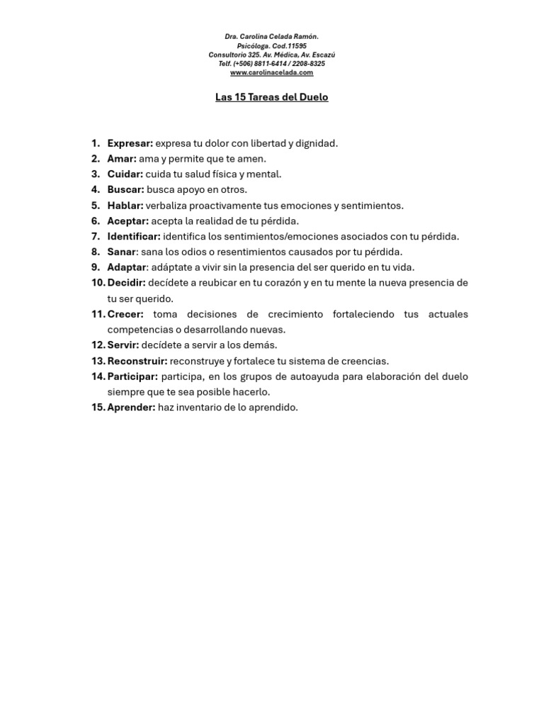 Las 15 Tareas del Duelo | PDF