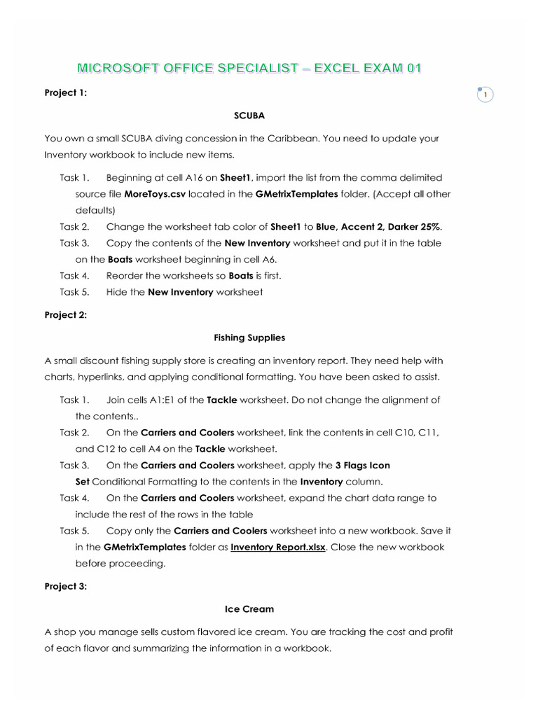 Questions Excel 2016 Exam 1 | PDF