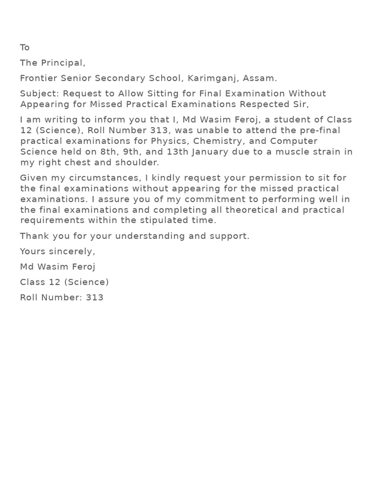 Request for Final Examination One Page | PDF