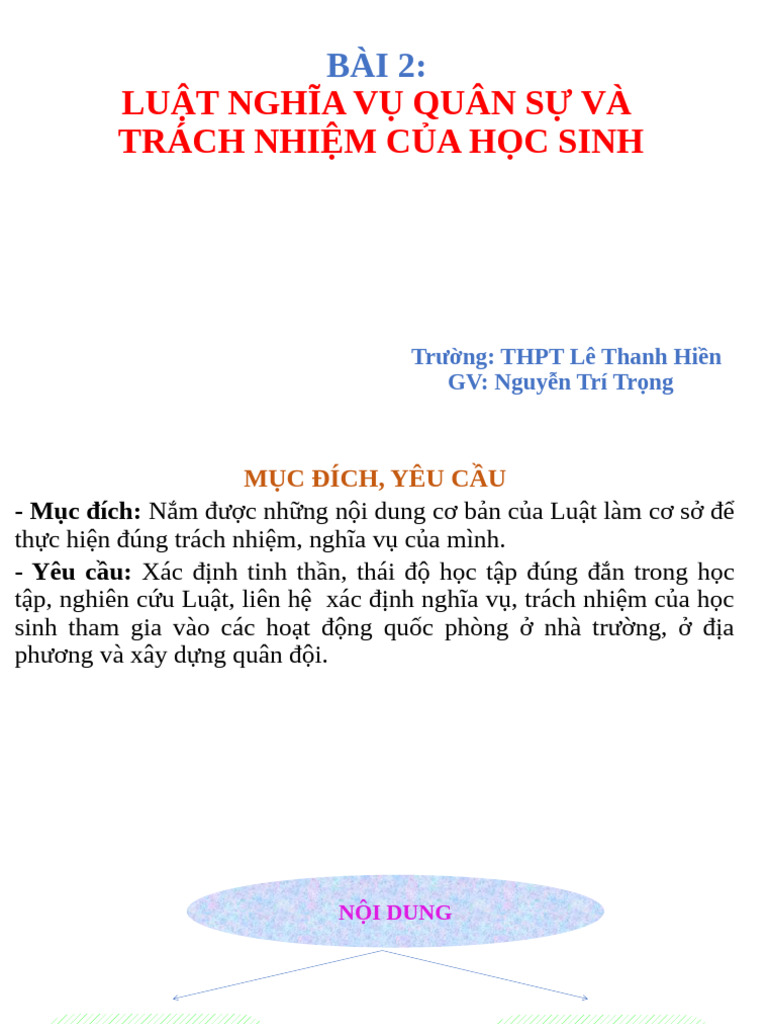 Bai 2 Luat Nghia Vu Quan Su Va Trach Nhiem Cua Hoc Sinh | PDF