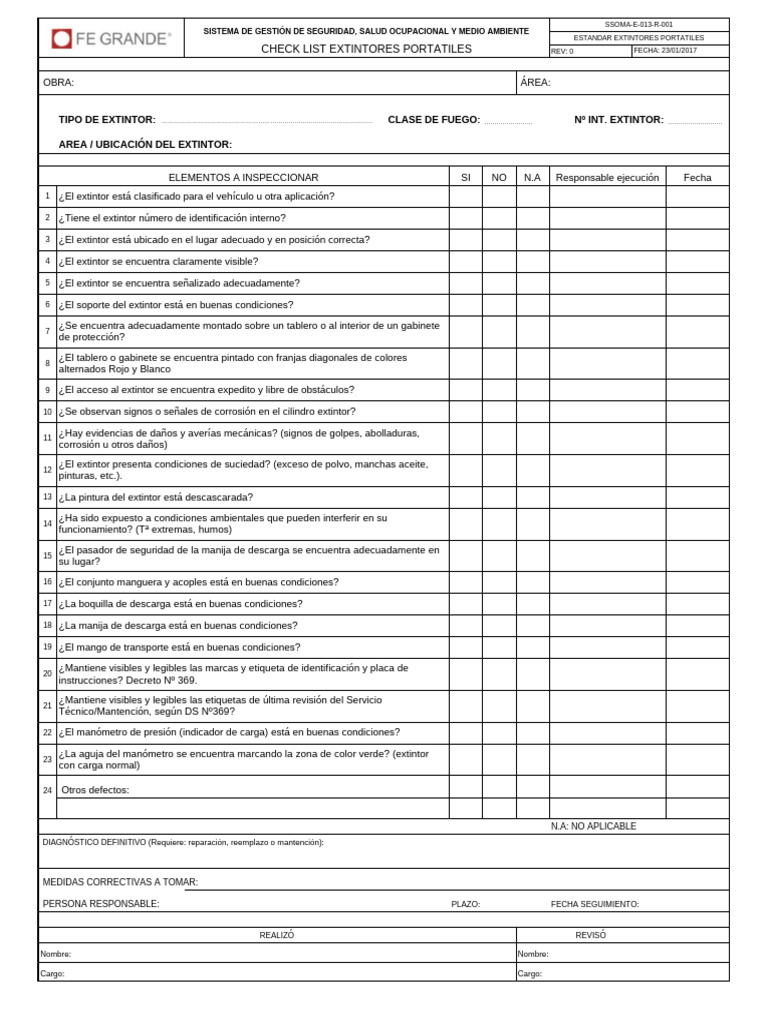 SSOMA-E-013-R-001 Check List Extintores Portátiles Rev.0 | PDF