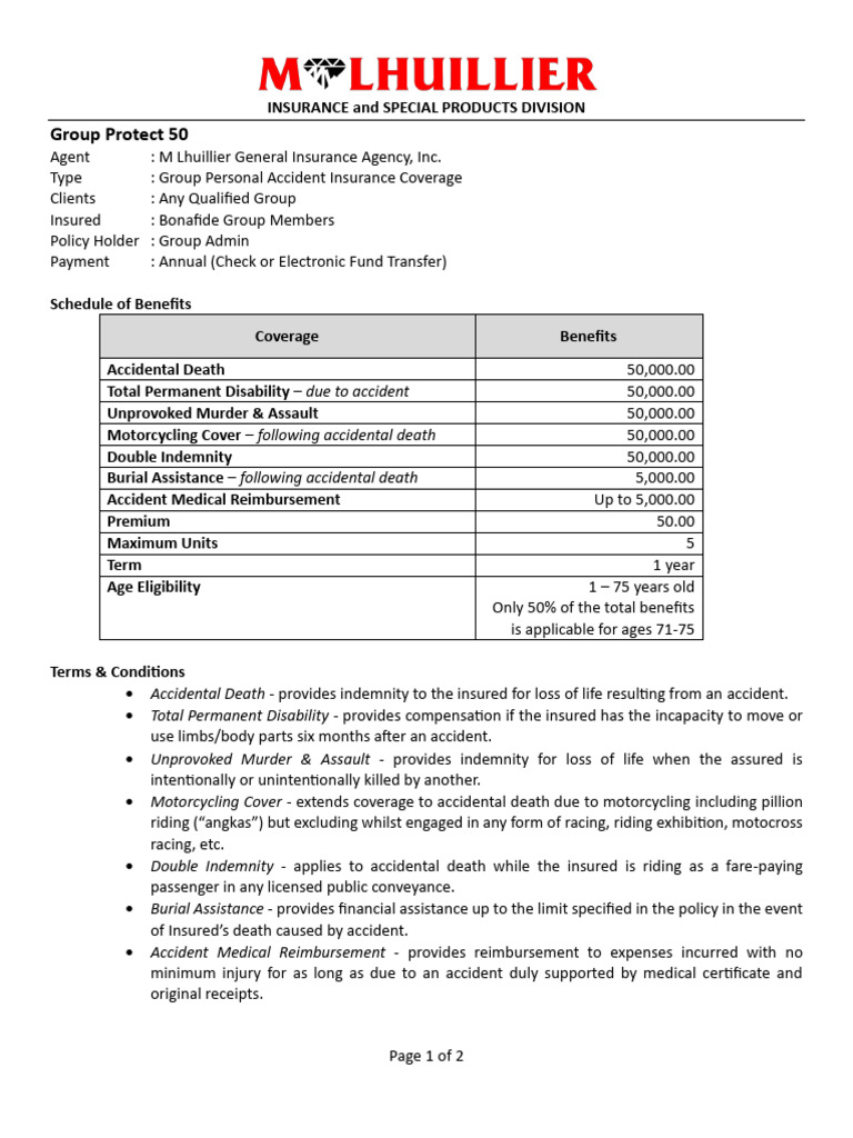 Group Personal Accident Insurance Plan | PDF | Insurance | Indemnity