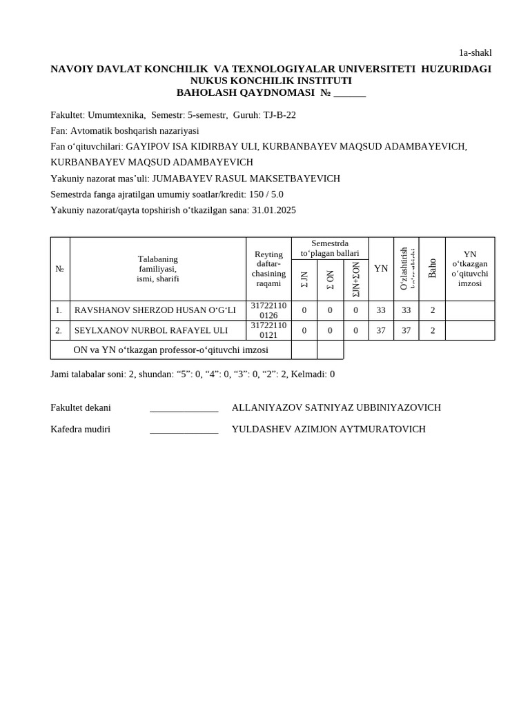 TJ B 22 Avtomatik Boshqarish Nazariyasi | PDF