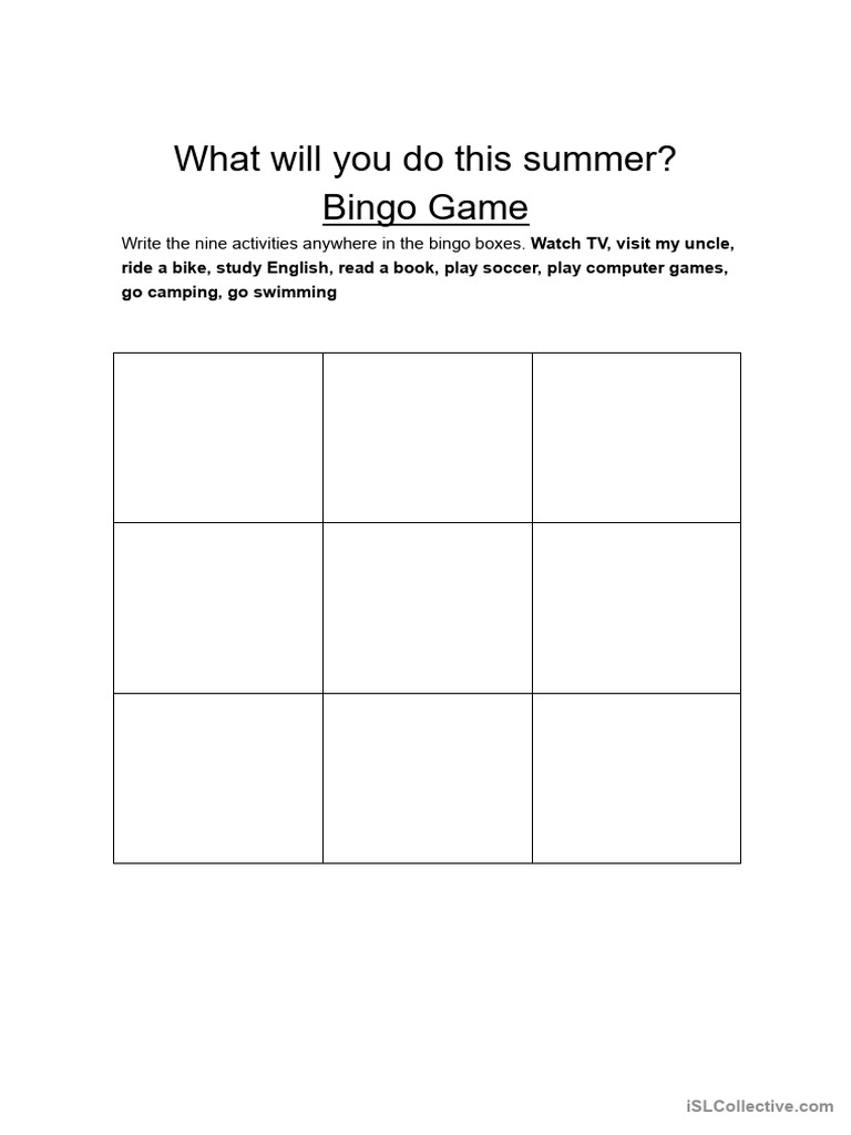 Future Plan Bingo | PDF