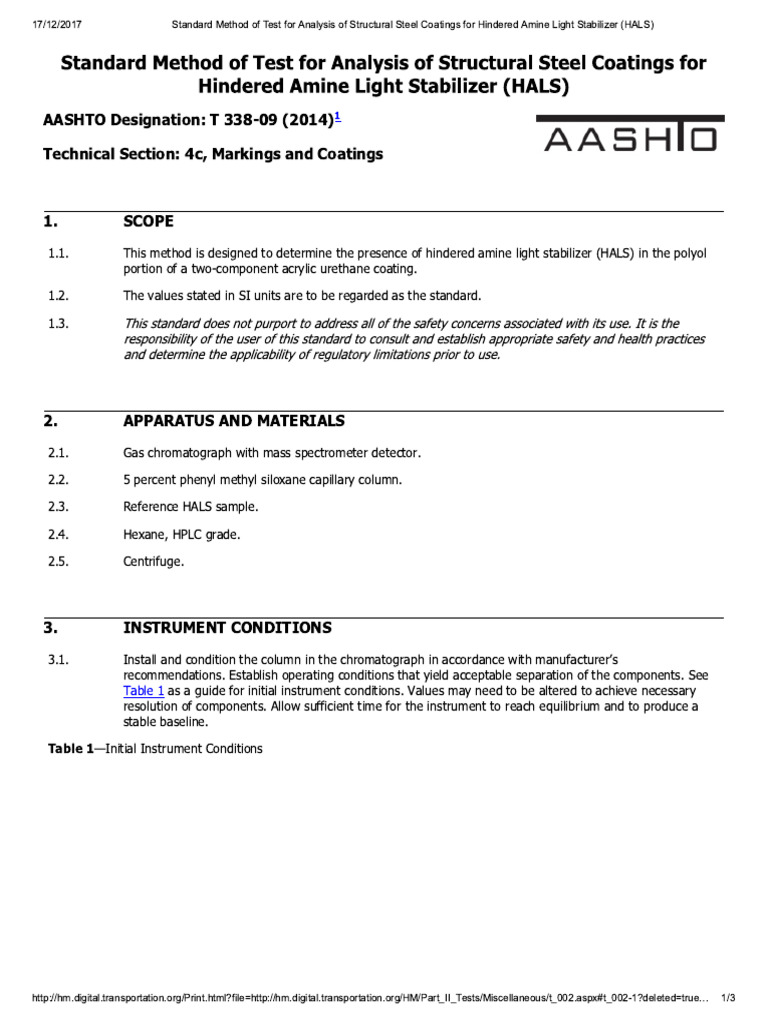 T 338-09 (2014) Analysis of Structural Steel Coatings for Hindered ...