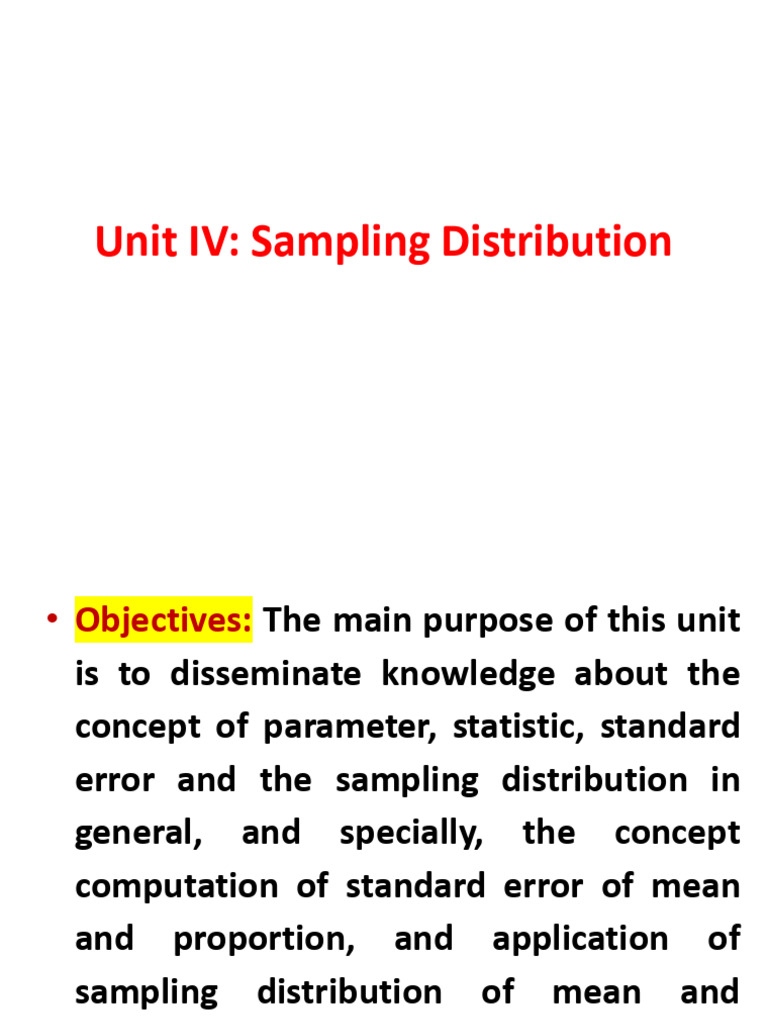Unit IV Sampling Distribution | PDF | Standard Error | Statistics