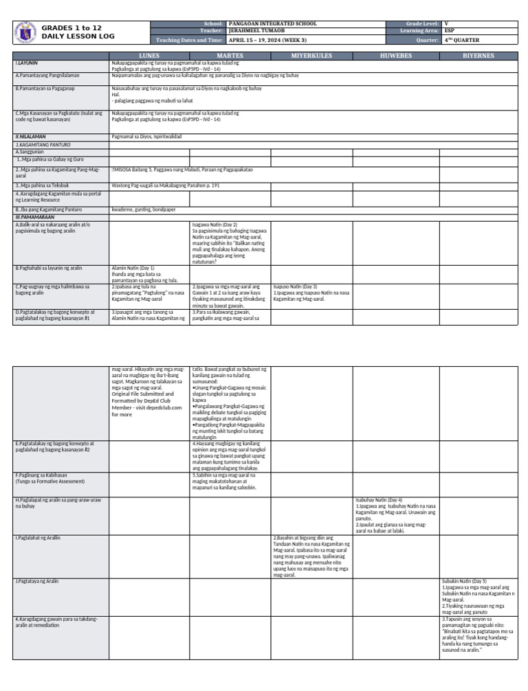 DLL - Esp 5 - Q4 - W3 | PDF