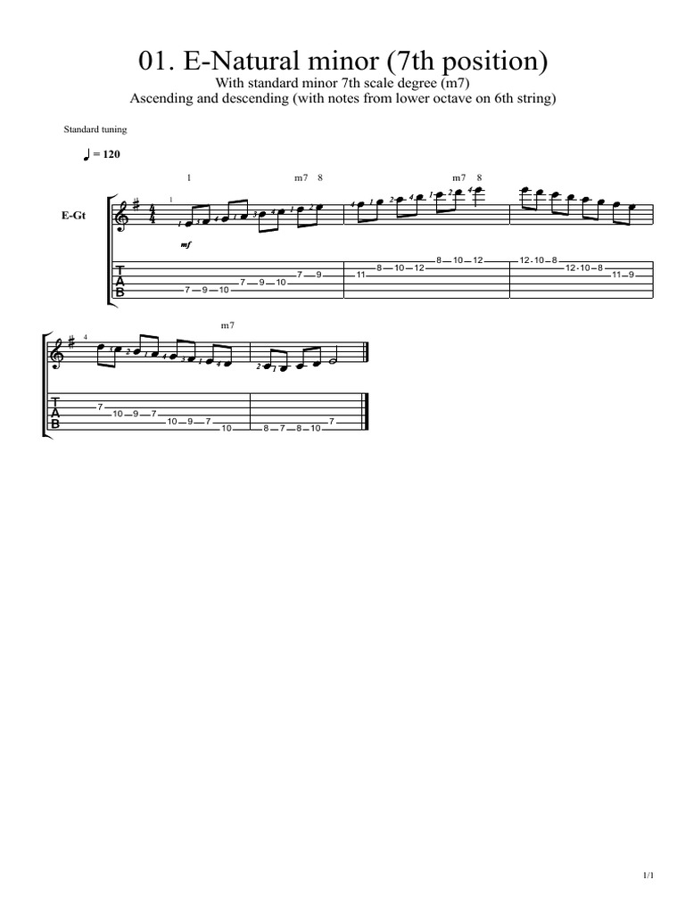 01 E Natural Minor 7th Position | PDF