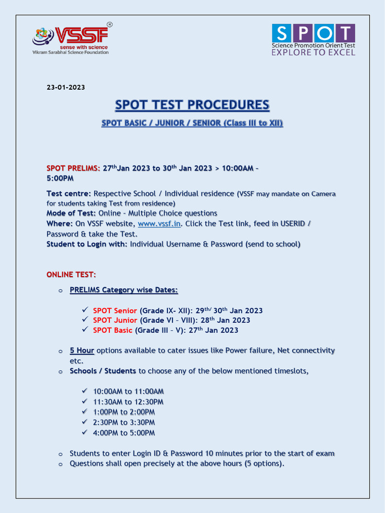 Spot 2022 23 Test Procedures 71762 | PDF | Button (Computing) | Computing
