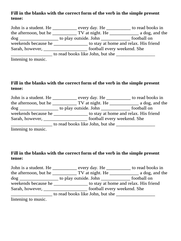 Simple Present Tense Fill-in-the-Blanks | PDF