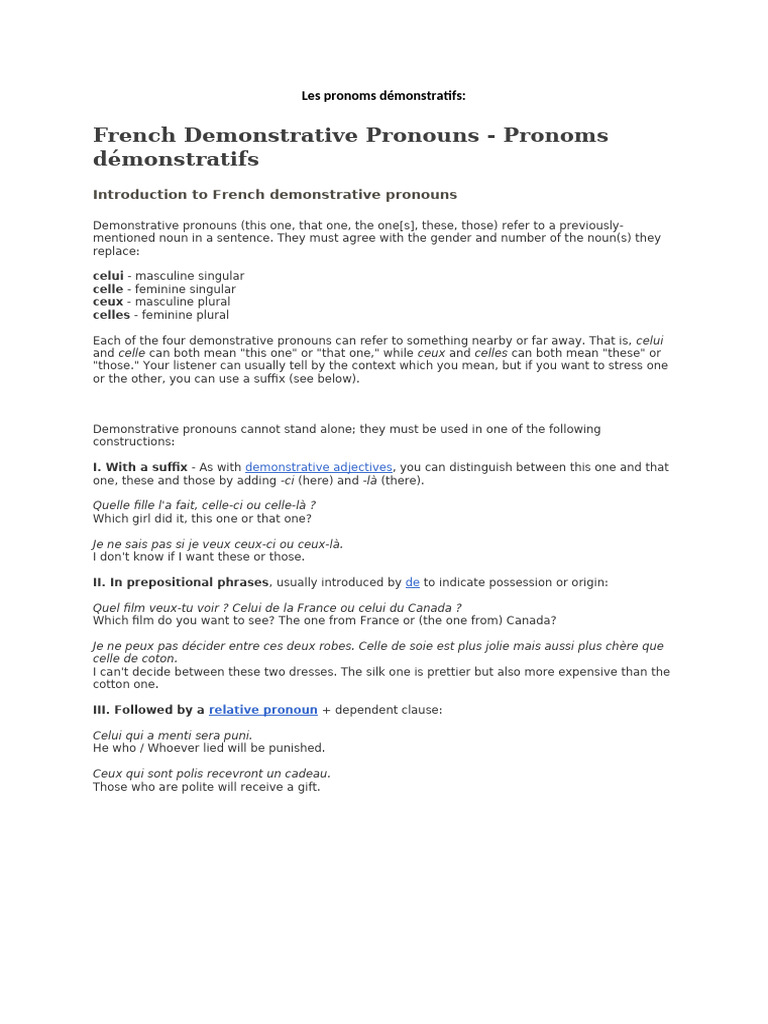 Pronoms démonstratifs en français | PDF