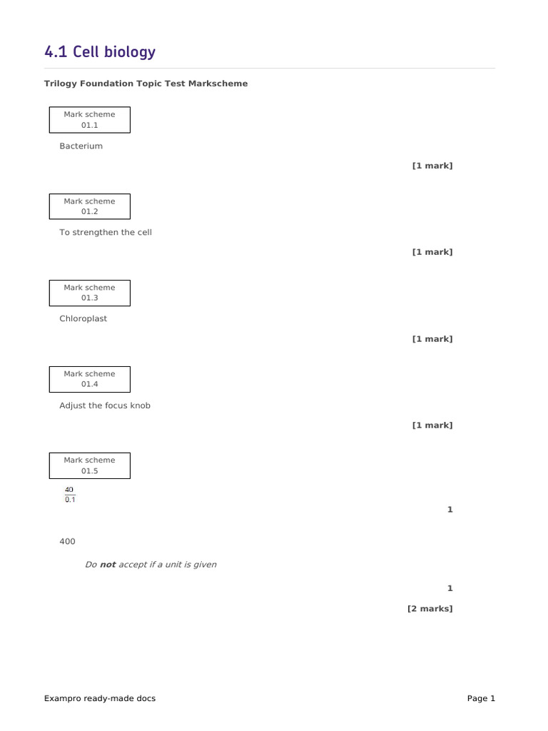 Biology Trilogy F Cell Biology MS | PDF | Biology | Cell Biology
