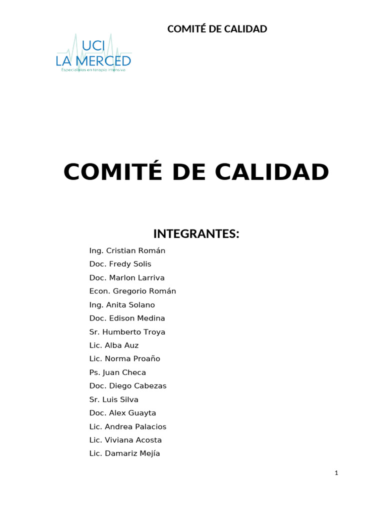 Comité de Calidad | PDF | Calidad (comercial) | Seguridad del paciente