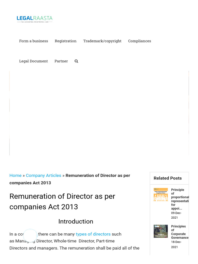 Remuneration of Director As Per Companies Act 2013 - Legal Raasta | PDF ...
