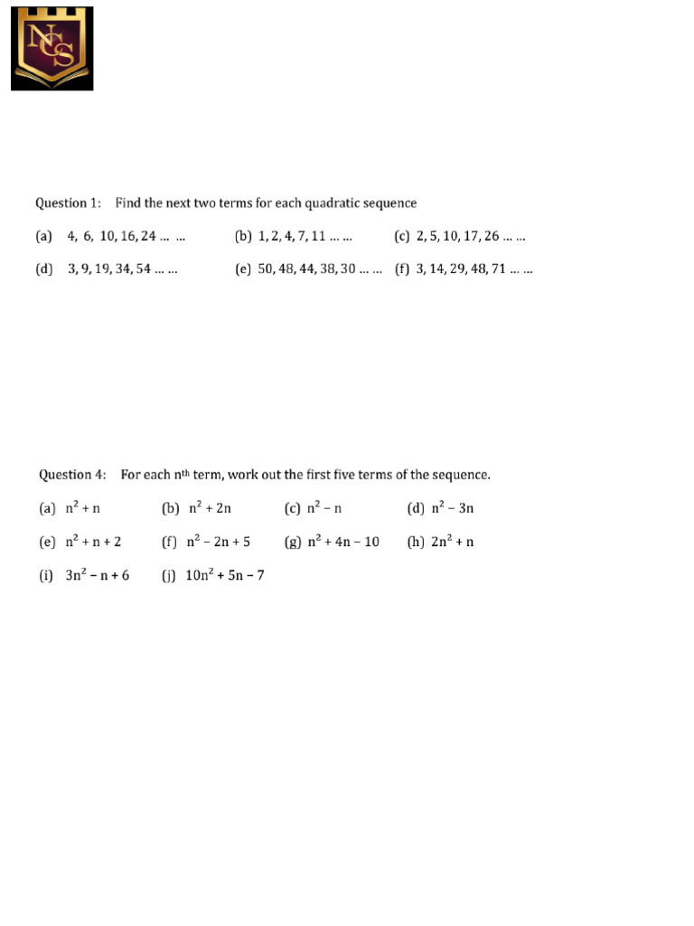 Quadratic sequence[1] | PDF