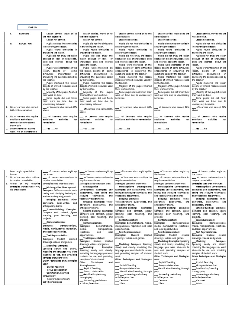 Reflection Grade 5 | PDF | Metacognition | Teachers
