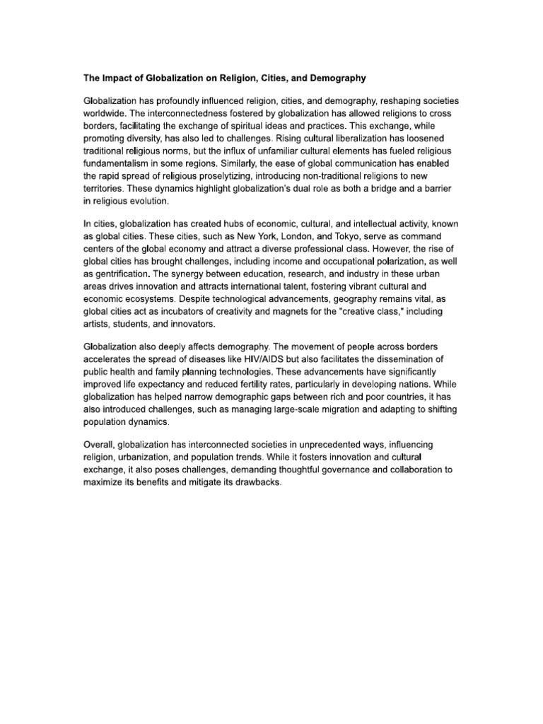 The Impact of Globalization On Religion, Cities, and Demography | PDF