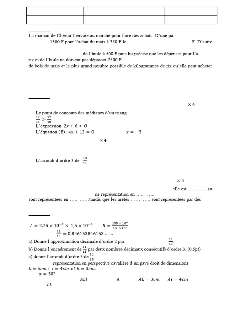 Exercice de mathématiques 4ème : achats et géométrie | PDF | Mathématiques