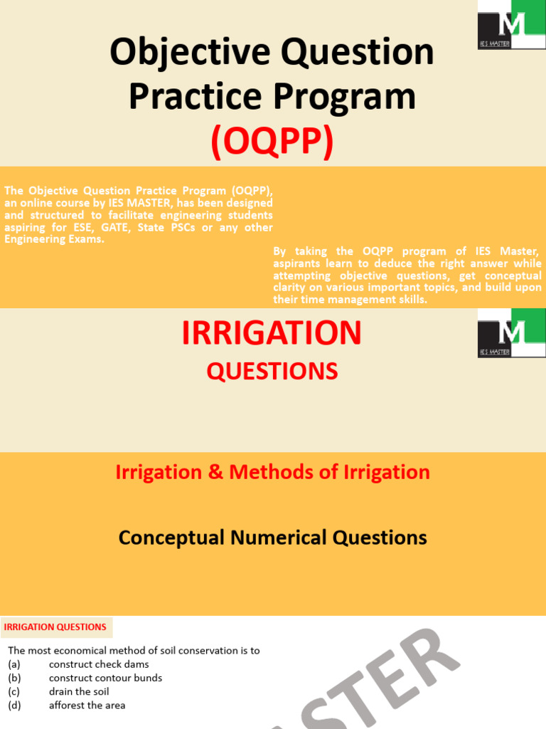 Irrigation Engineering Practice Questions | PDF | Soil | Irrigation