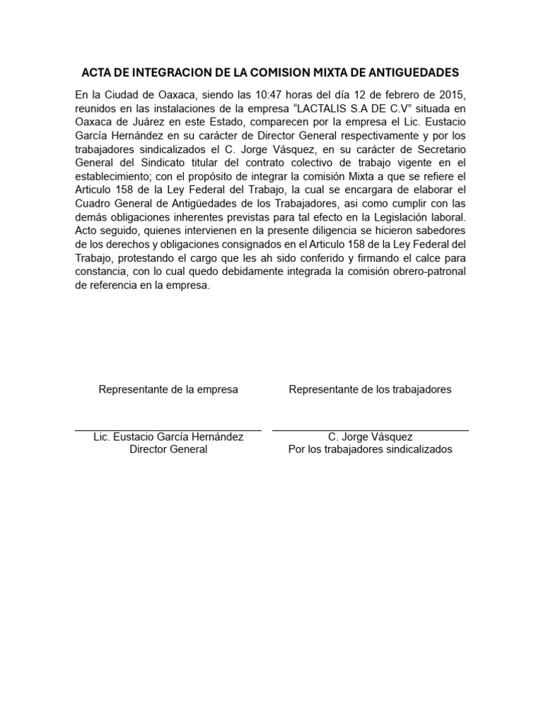 Acta de Integracion de La Comision Mixta de Antiguedades | PDF ...