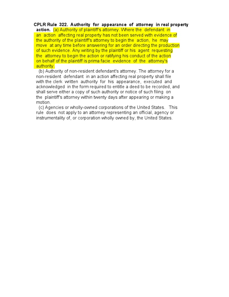 CPLR Authority for Attorney Appearance | PDF | Lawyer | Civil Law ...