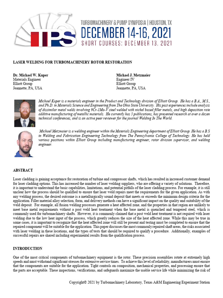 Laser Weld Repair of Turbomachinery Rotors | PDF | Welding | Construction