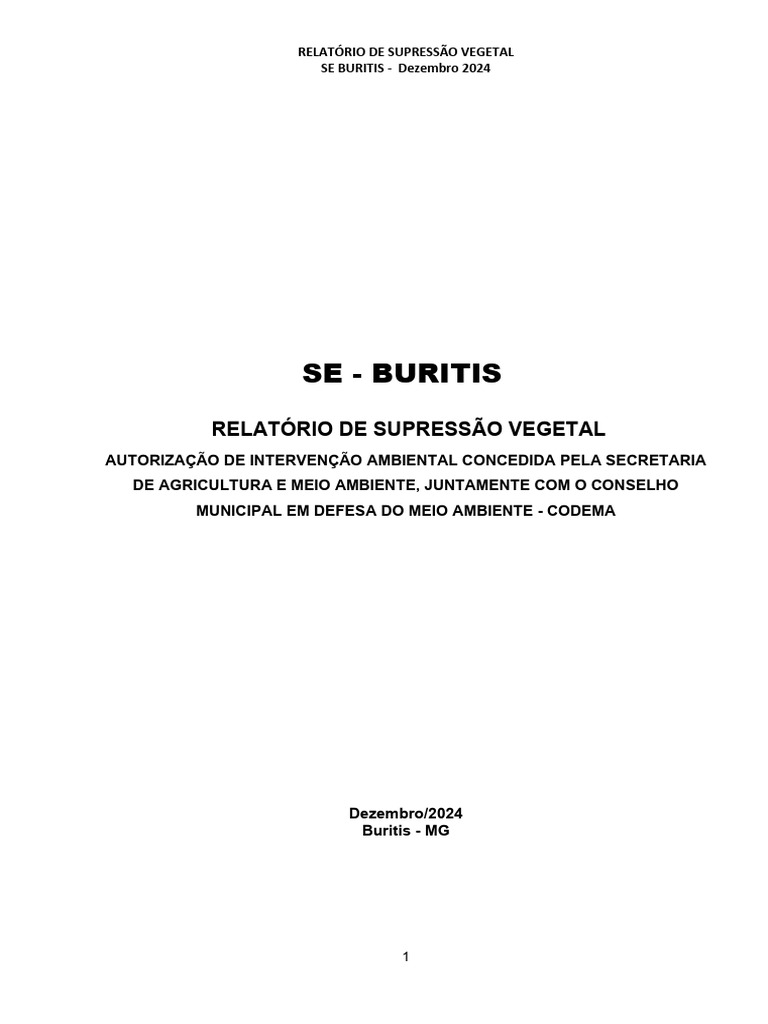 Relatório de Supressão Vegetal - SE BURITIS | PDF | Madeira | Árvores