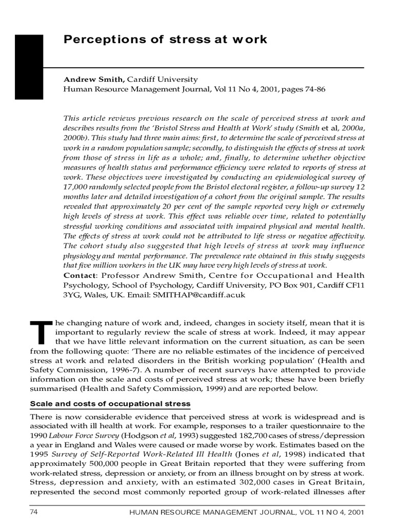 Perceptions of Stress at Work | PDF | Stress (Biology) | Survey Methodology